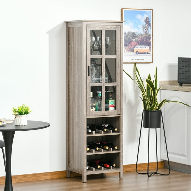 HOMCOM Wine Cabinet Bar Display Cupboard w/ Glass Door and 3 Cubbies ...