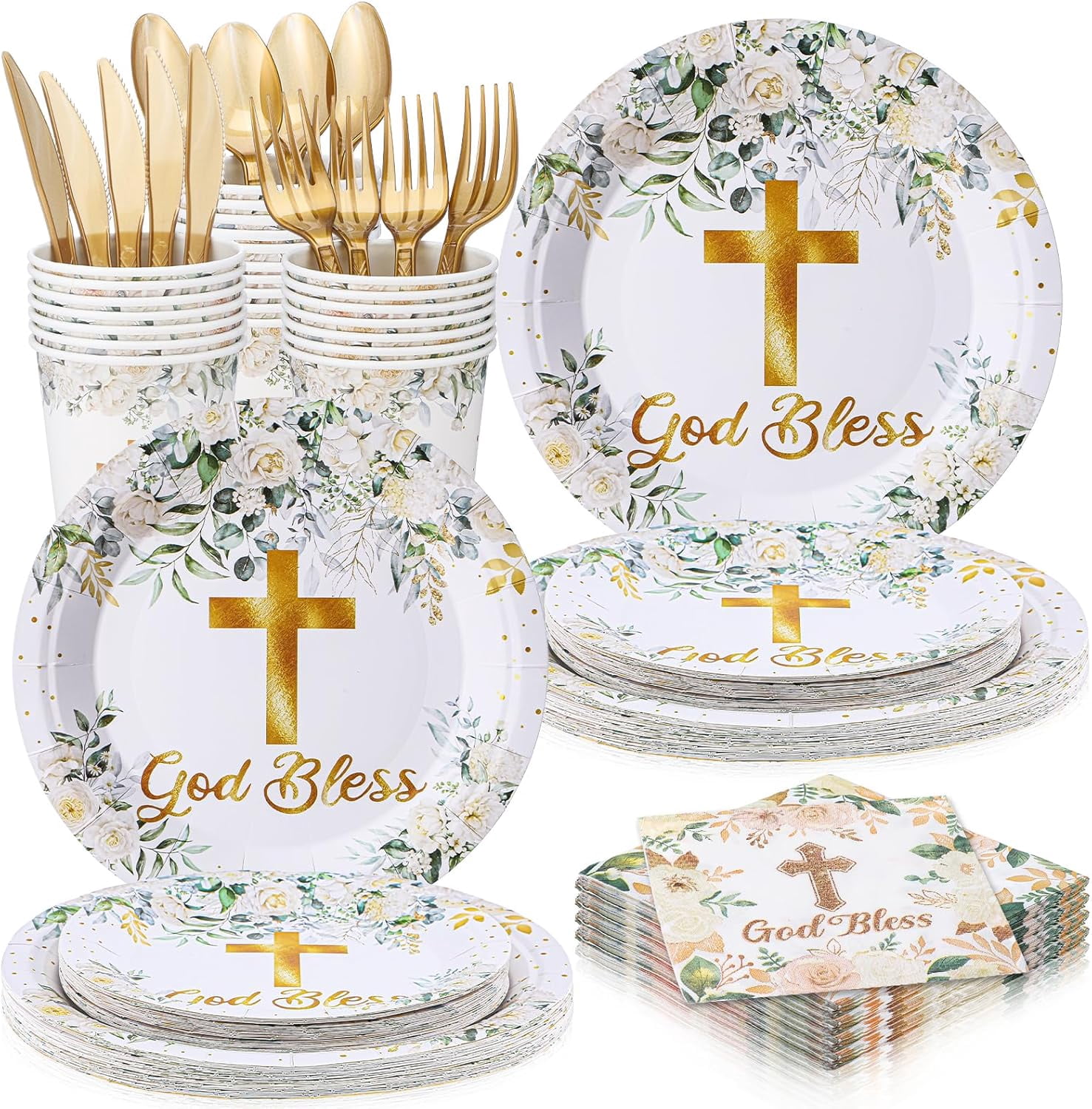 HOME 175 Pcs Baptism Plates and Napkins Party Supplies - Baptism ...