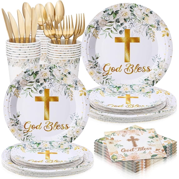 HOME 175 Pcs Baptism Plates and Napkins Party Supplies - Baptism ...