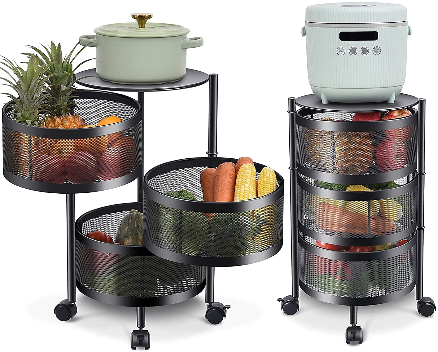 HOME CUBE 1 Pc 3 Layer Kitchen Rotating Trolley Portable Storage Rack ...