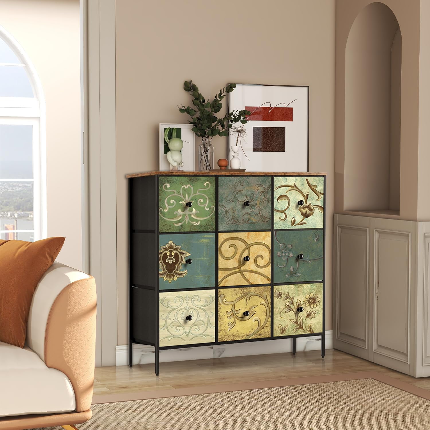 HOME CUBE Fabric Chest of 9 Drawers For Storage Closet Dresser Chest of ...