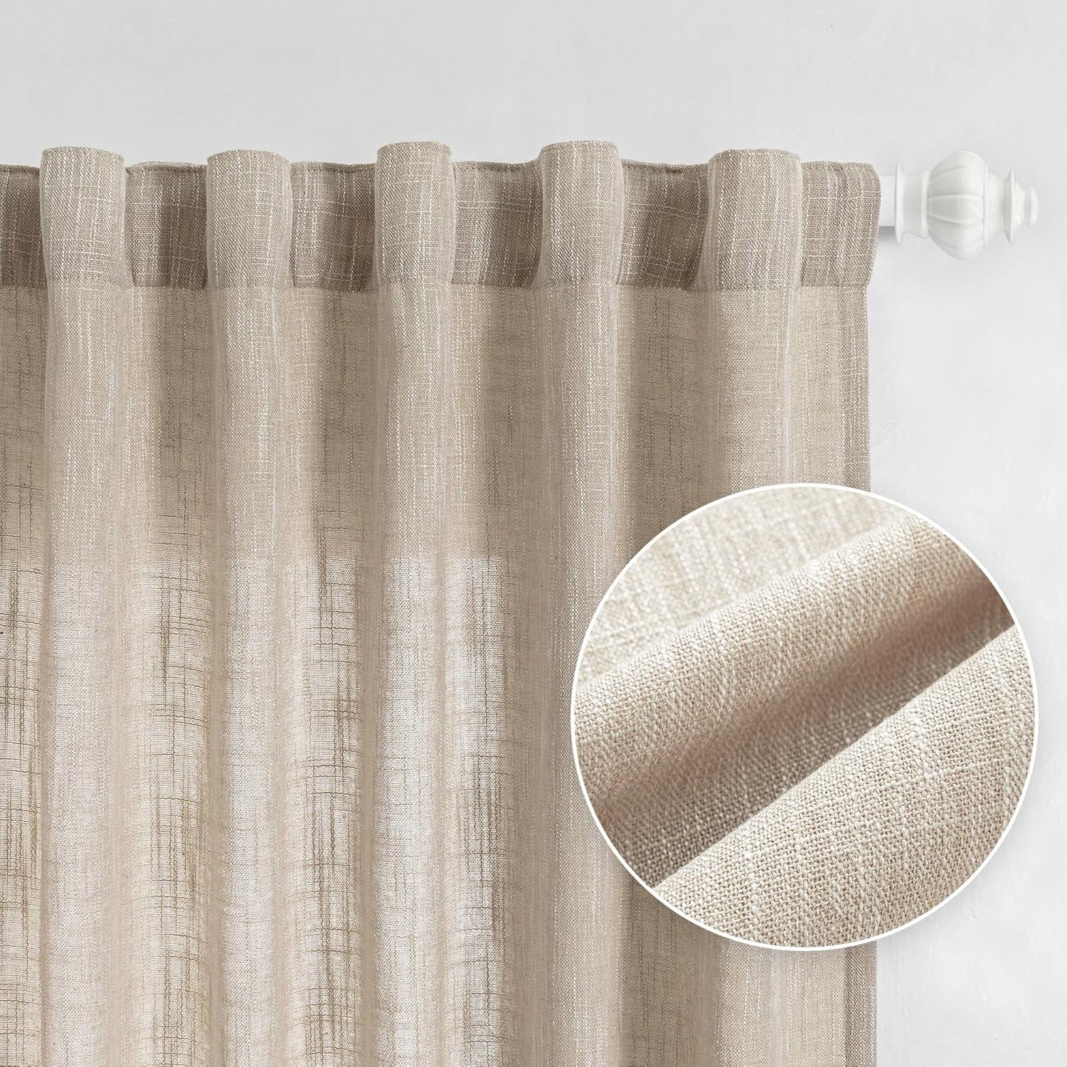 HOME Cotton Curtains for Living Room Farmhouse Semi Sheer Light ...