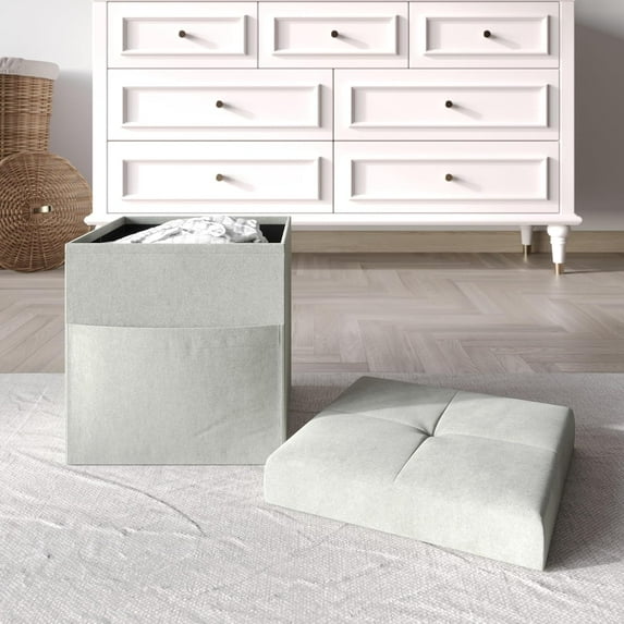 HOME DESIGN Chico Tufted Folding Storage Bench with Pocket – 12 inch ...