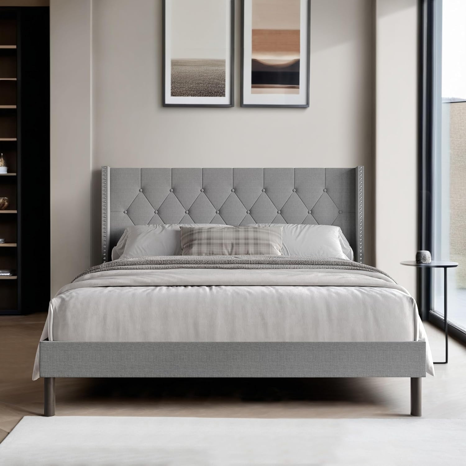 HOME DESIGN Cicero Queen Size Tufted Upholstered Wingback Panel Bed ...