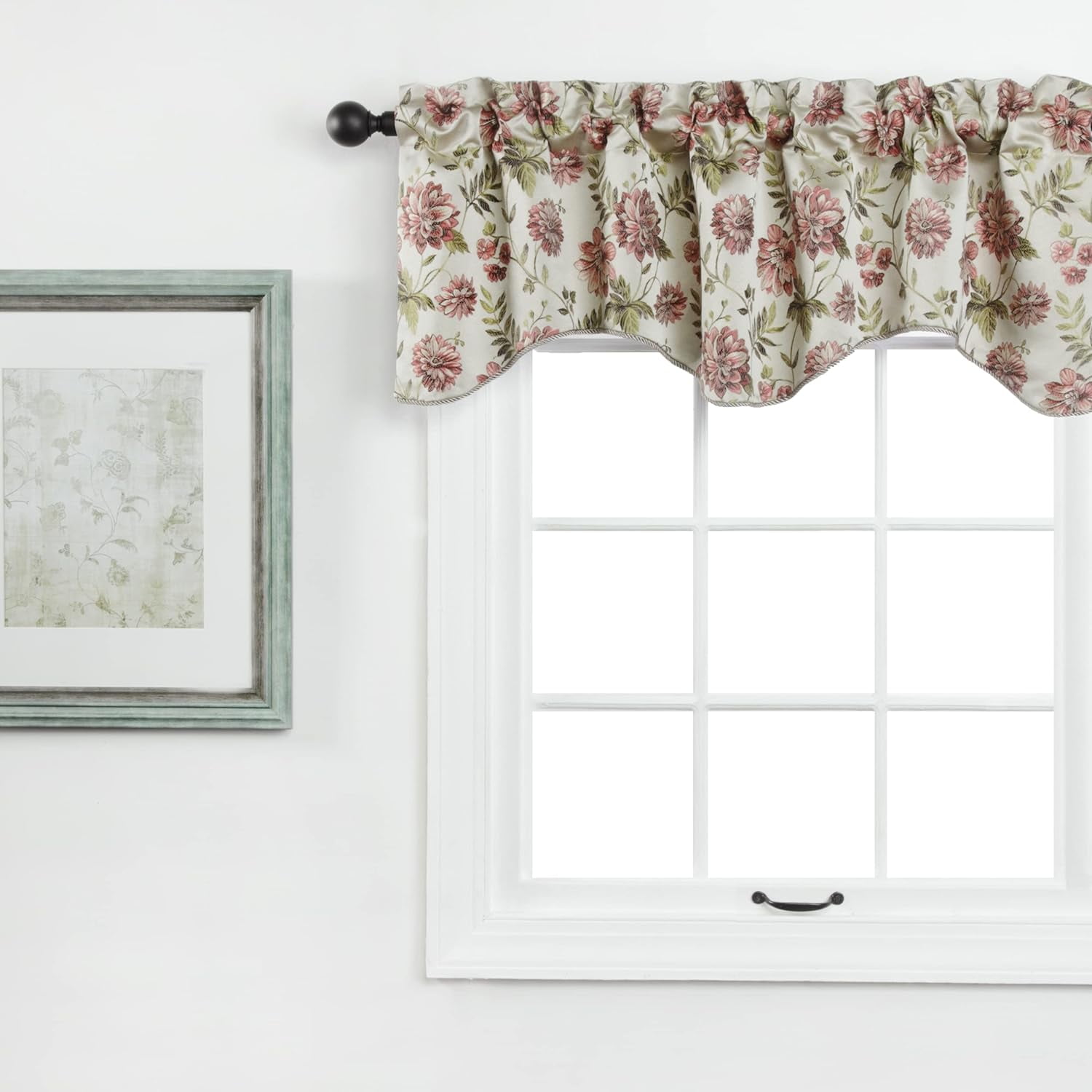 HOME FASHION Dahlia Lined Scalloped Valance with Cording, 55 by 17 ...