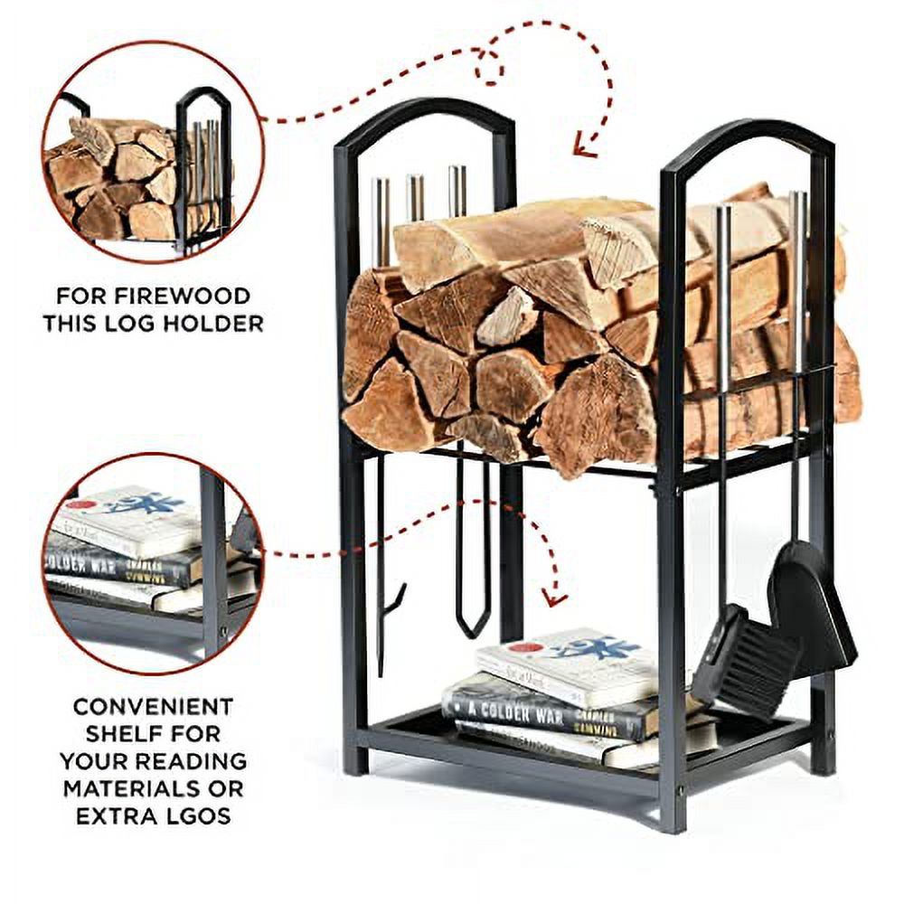 HOME IT Firewood Rack Indoor Outdoor - 2-Tier Firewood Holder with ...