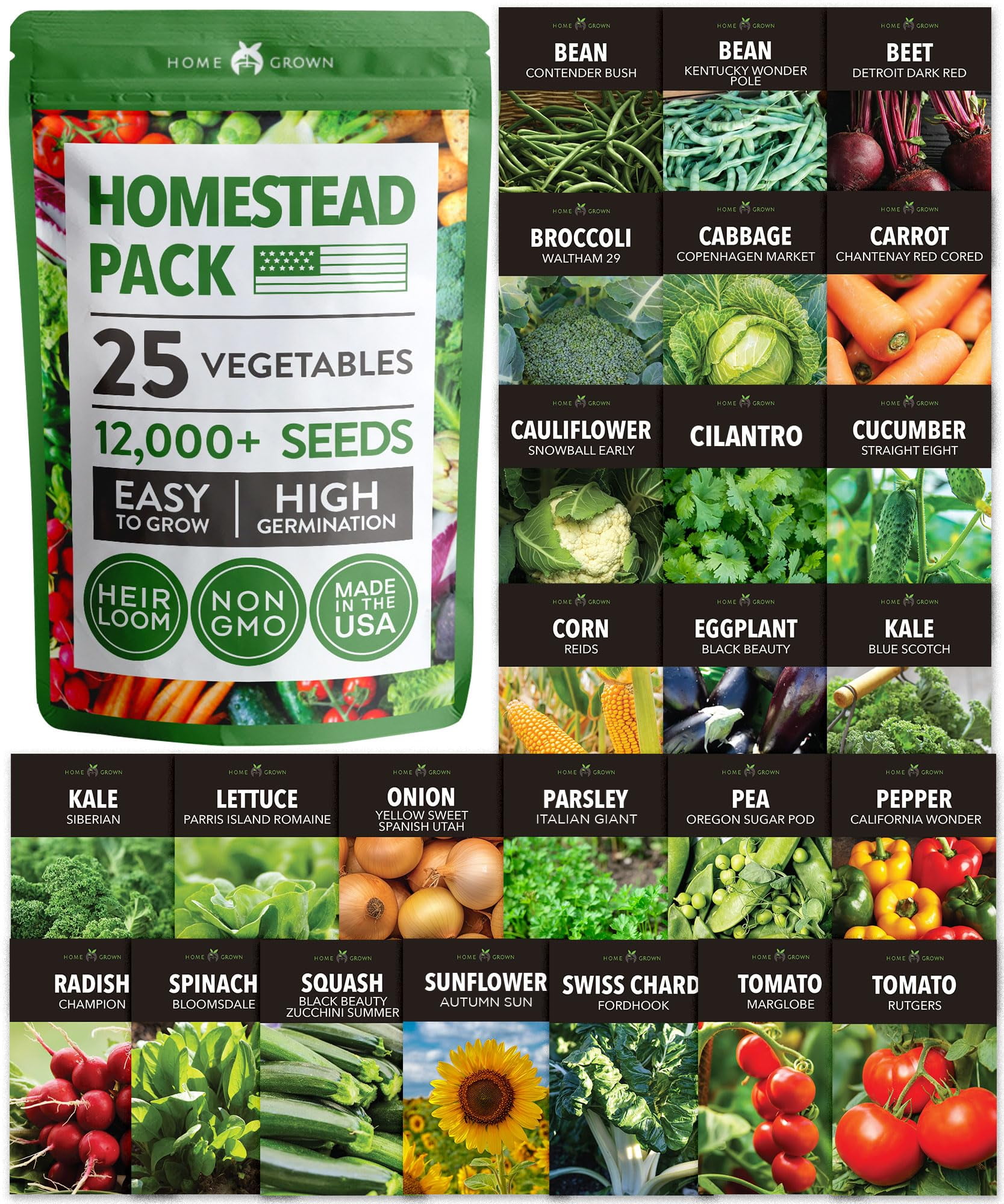 HOME GROWN 25 Variety Heirloom Vegetable MVR1 - 12,000+ 𝗡𝗢𝗡-𝗚𝗠𝗢 𝗨𝗦𝗔 for ...