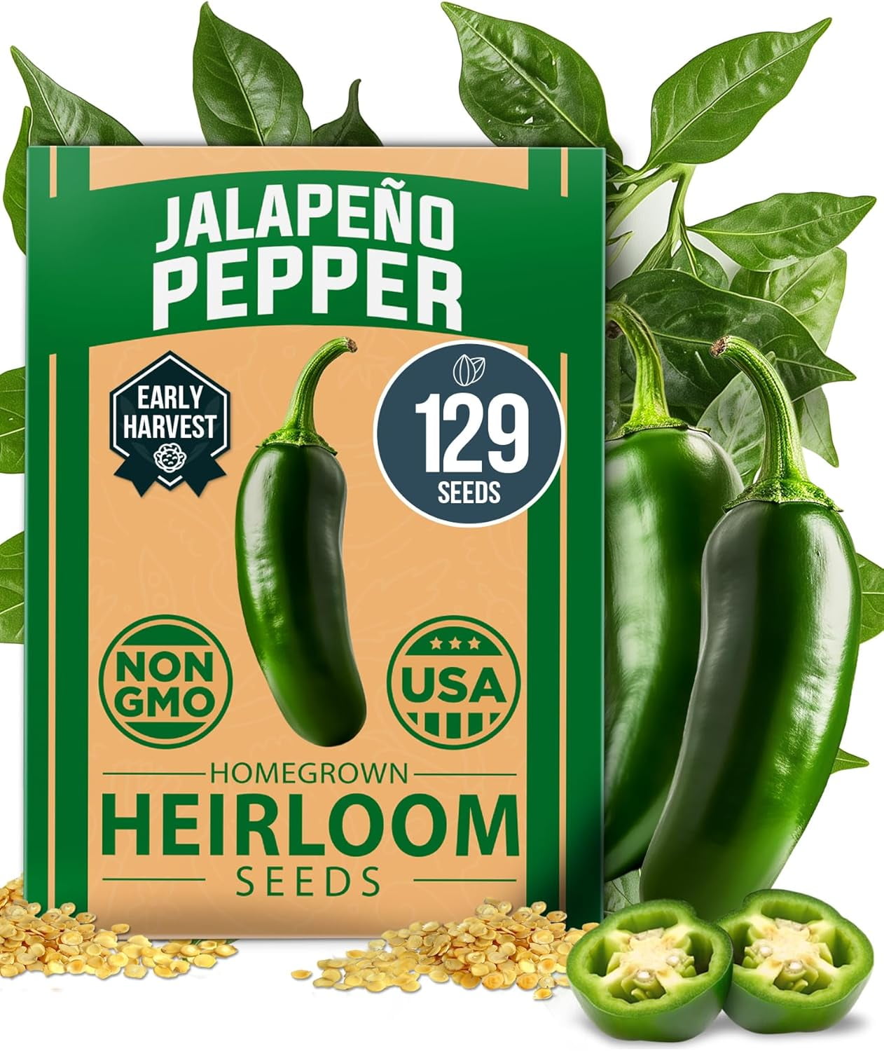 HOME GROWN Jalapeno Pepper Seeds – 129 𝗡𝗢𝗡-𝗚𝗠𝗢 𝗨𝗦𝗔-𝗦𝗢𝗨𝗥𝗖𝗘𝗗 Heirloom Seeds (Capsicum annuum ...