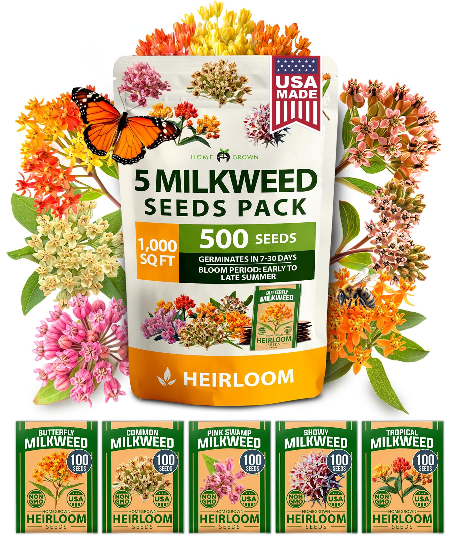 HOME GROWN Milkweed Flower Seeds - NSD3 500+ Heirloom Perennial ...