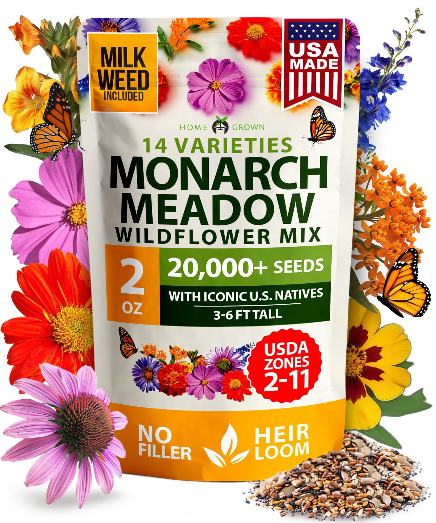 HOME GROWN Monarch Butterfly Wildflower Seeds BSL1 Mix (2oz) 20000+ 𝗡𝗢𝗡 ...