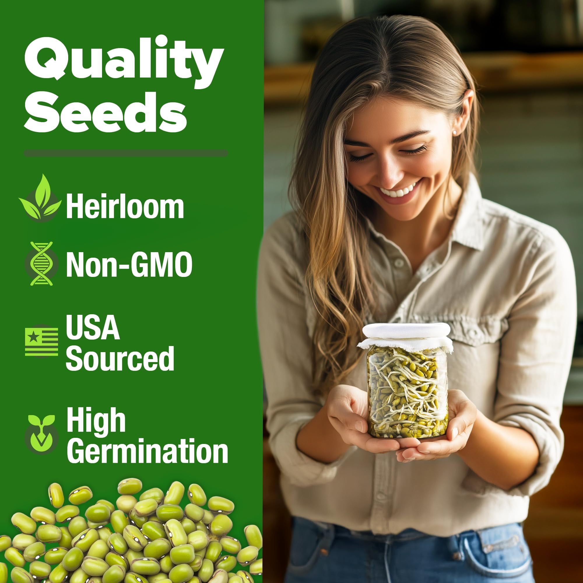 HOME GROWN Mung Beans Seeds Pack (1.5 H2FSDlbs) - Sprouting Seeds ...