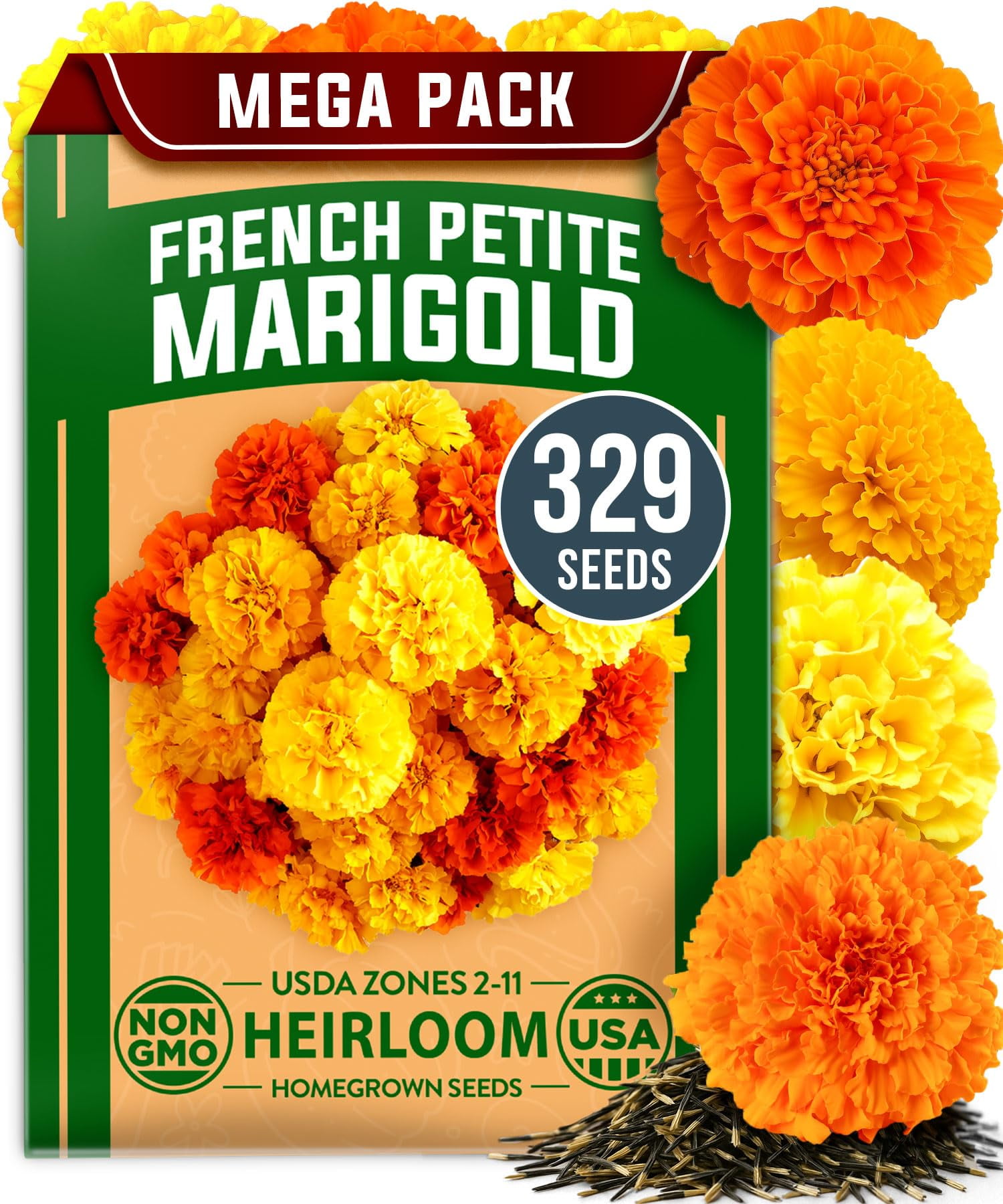 HOME GROWN Petite French Marigold Seeds ZLK1 - 329+ Seeds for Planting Outdoors - Easy to Grow ...
