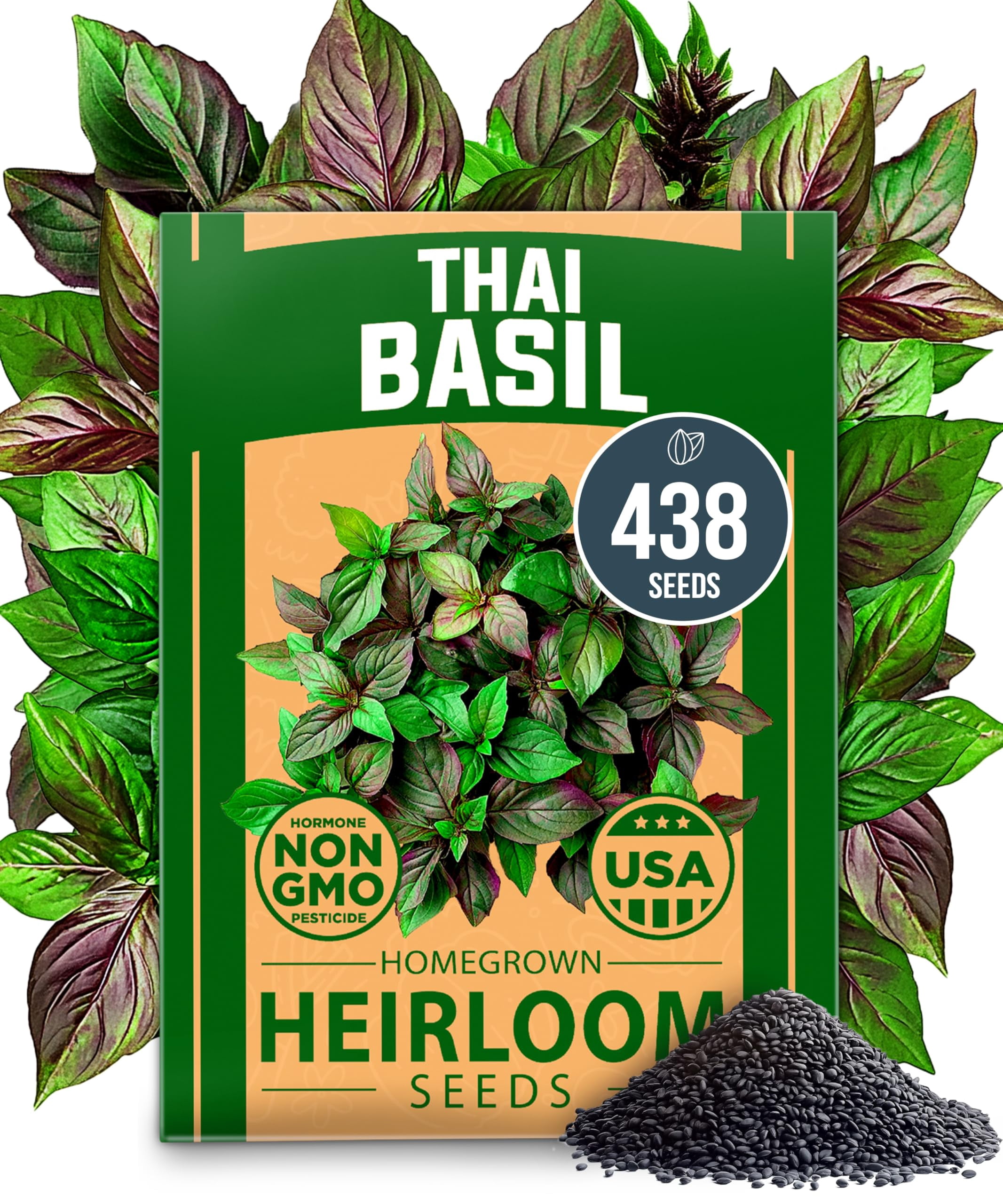 HOME GROWN Thai Basil Seeds Pack BSL1 - 438 Heirloom Herb Seeds for ...