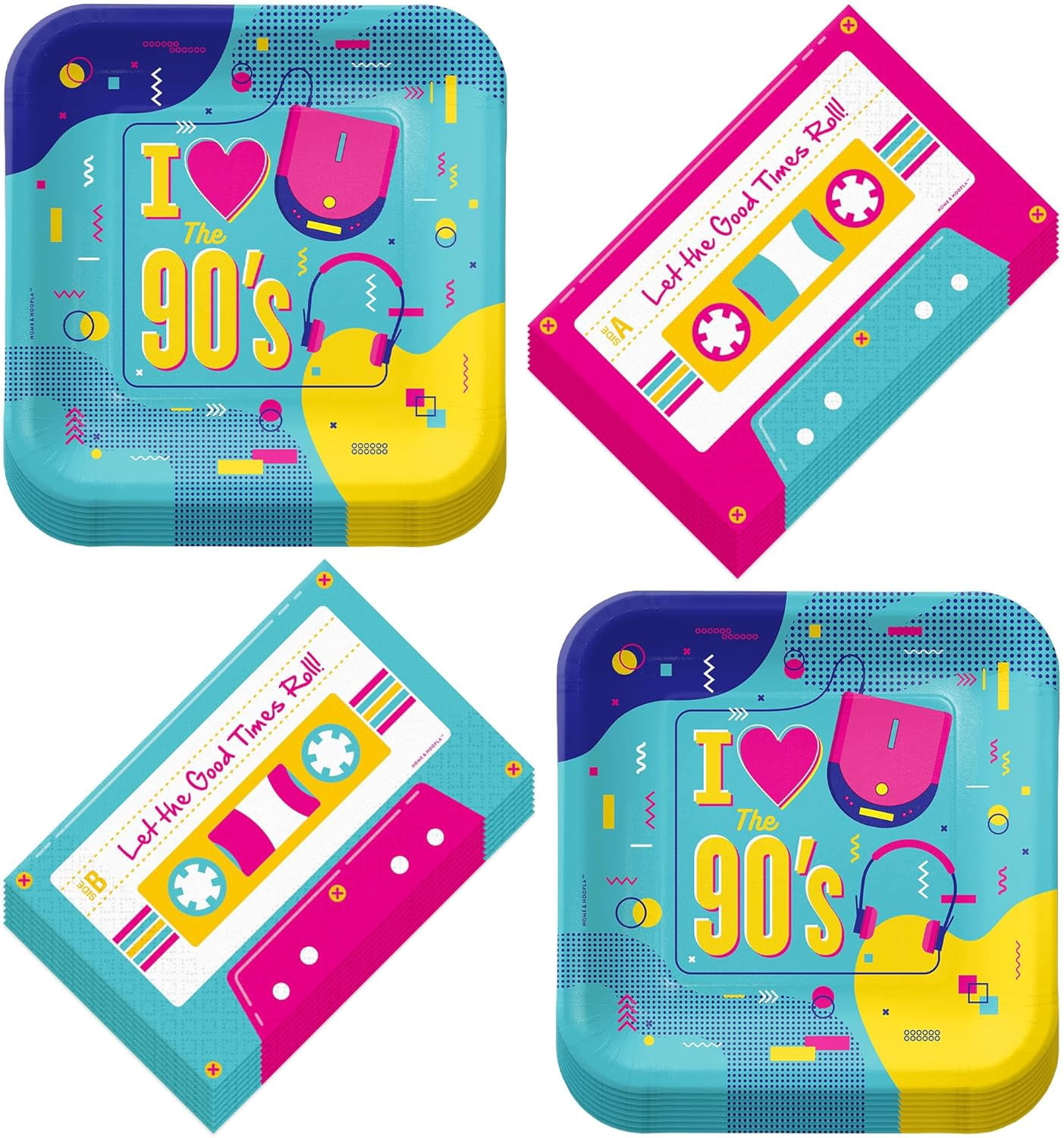 HOME & HOOPLA 90's Party Supplies - 90's Decade Icons Square Paper ...