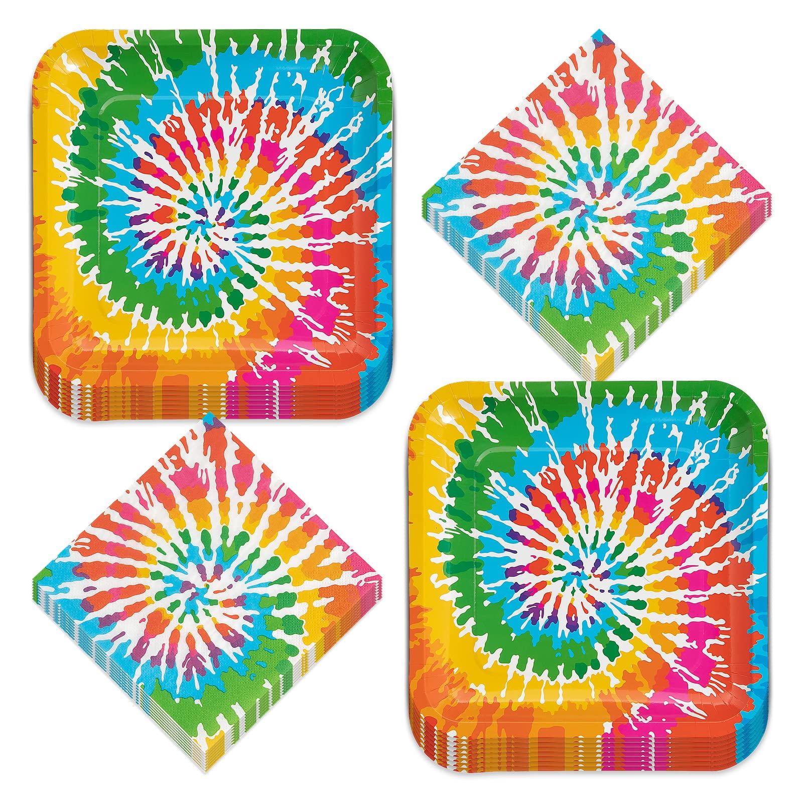 Home And Hoopla Bright Tie Dye Swirl Art Paper Dinner Plates And Napkins