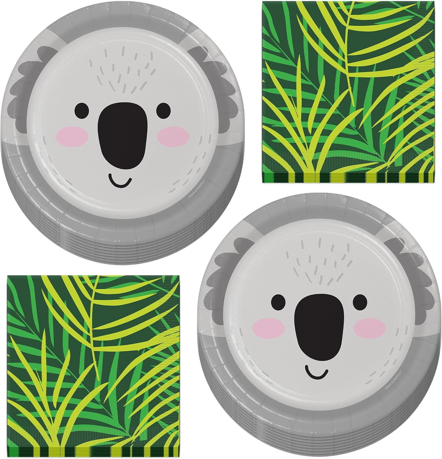 HOME & HOOPLA Koala Bear Paper Dessert Plates and Green Leaf Luncheon ...