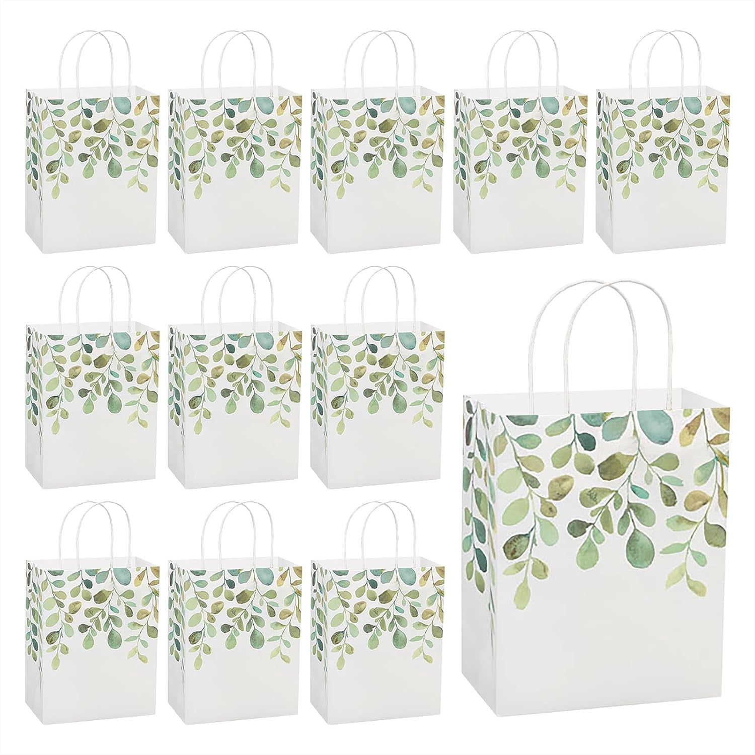 HOME & HOOPLA Spring Greenery Watercolor Green Leaf Paper Gift Bags and ...