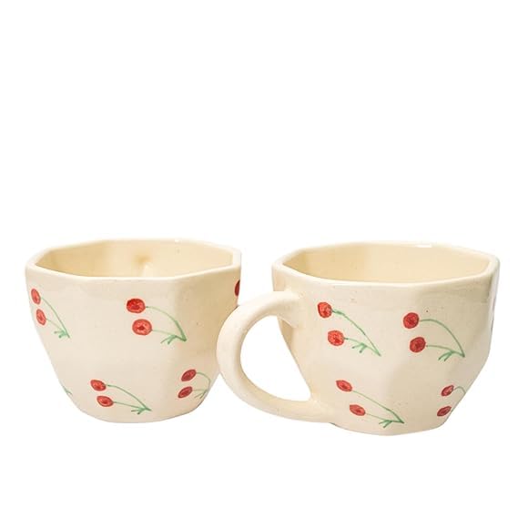 HOME OF KOLORS Beautiful HandPainted red Cherry 300ML Coffee Cups ...