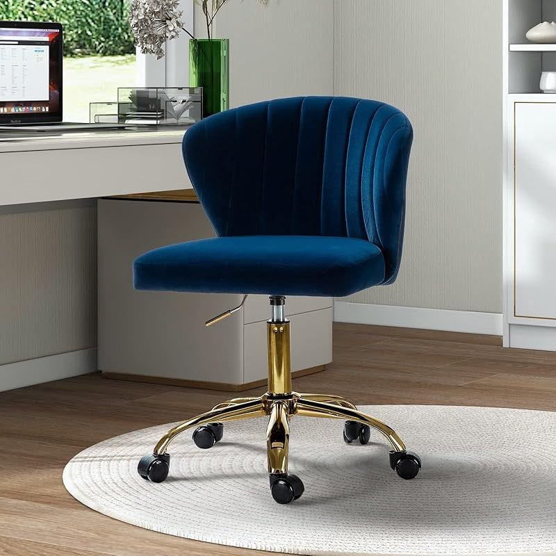 HOME Office Desk Chairs with Wheels & Gold Base, Modern Velvet Cute ...