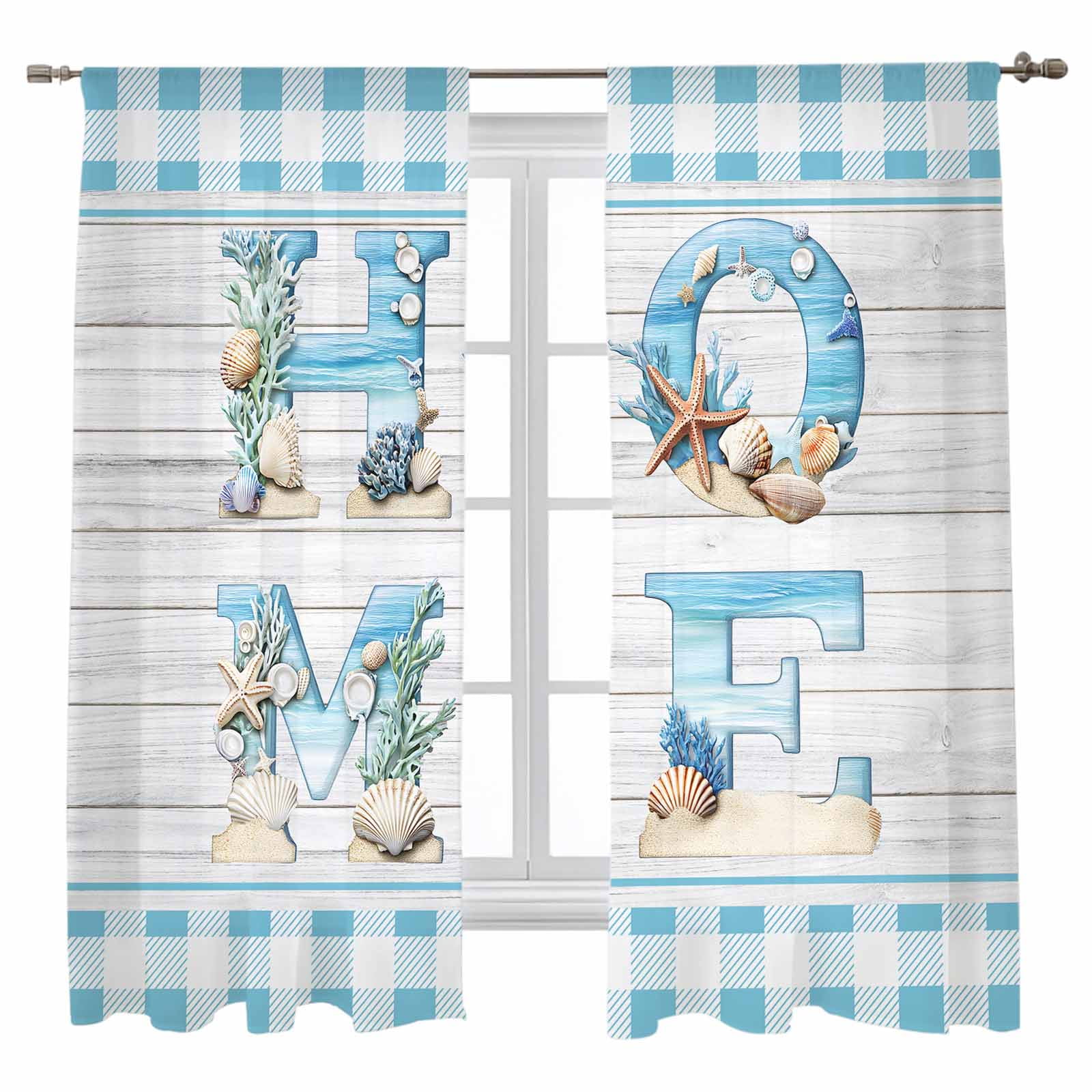 HOME Sheer Curtains 2 Panels Set, Beach Starfish Shell Window Sheer ...