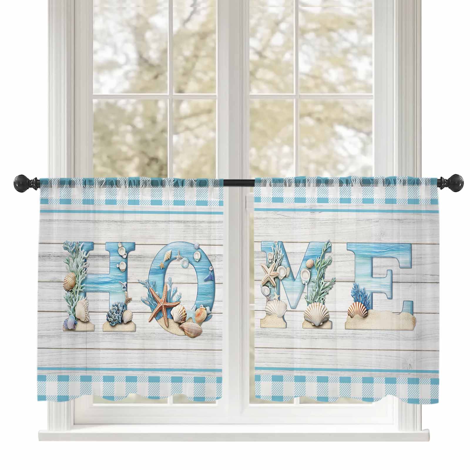 HOME Sheer Curtains 2 Panels Set, Beach Starfish Shell Window Sheer ...