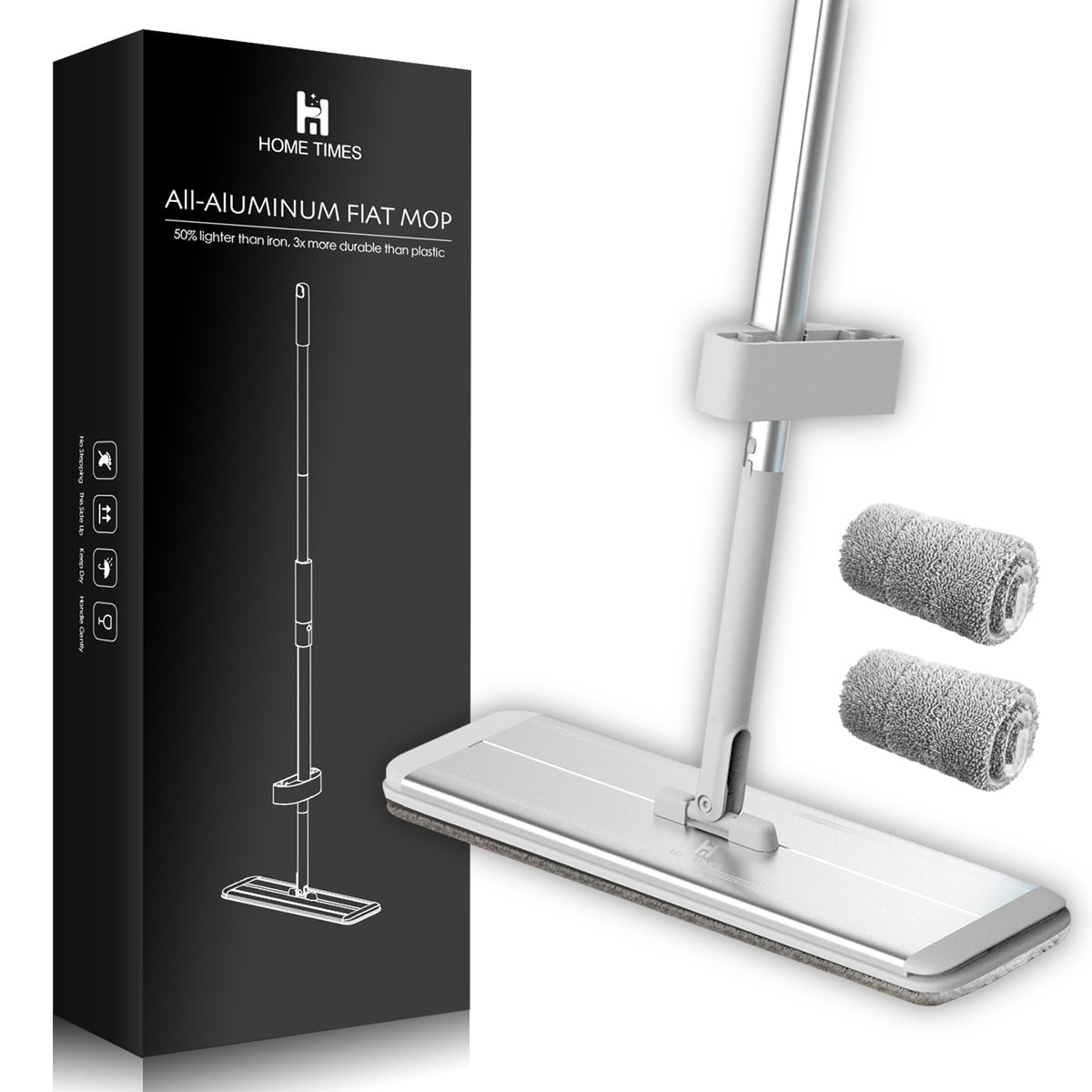 HOME TIMES Foldable All-Aluminum Flat Mop Set, 1*Flat Mop with Long ...