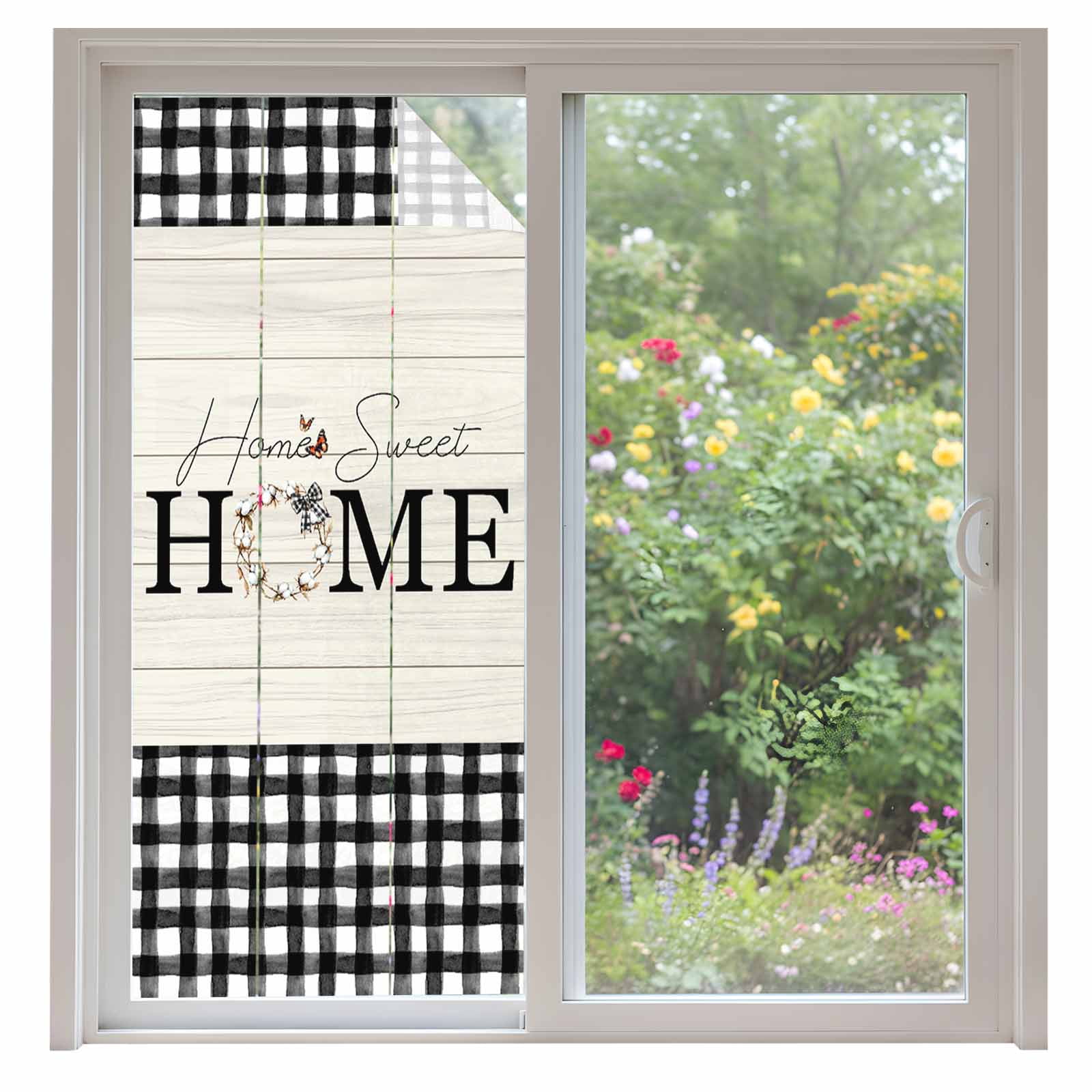 HOME Window Privacy Film Farmhouse Cotton Butterfly Black Plaid Wood ...