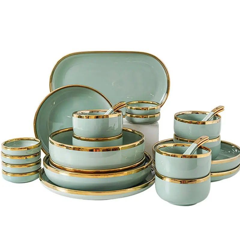 HOMEAWARE Elegant 33Piece Ceramic Dinner Set Luxury Light Green ...