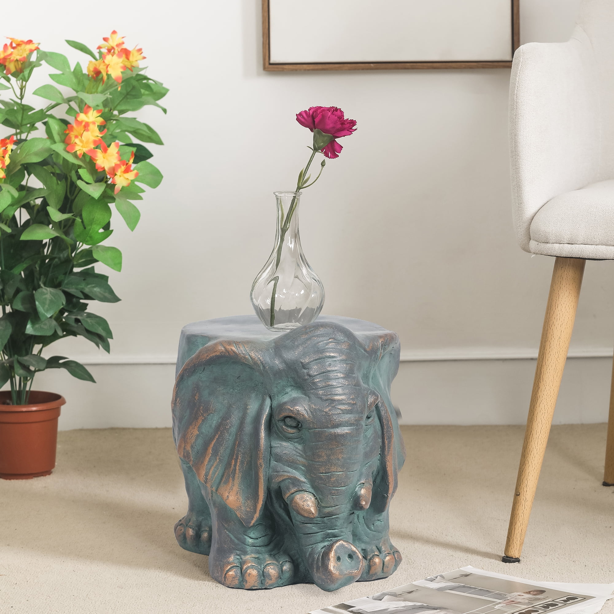 Homebeez Bronze Elephant Decorated Bedside Nightstand, Animal Side ...