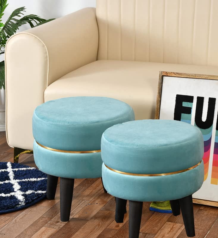 HOMEBUK Living Room Ottoman Pouff for Sitting Set of 2 Piece Foam ...