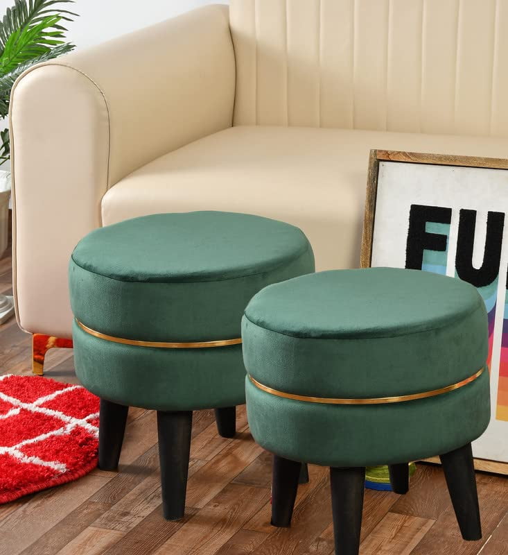HOMEBUK Living Room Ottoman Pouff for Sitting Set of 2 Piece Foam ...
