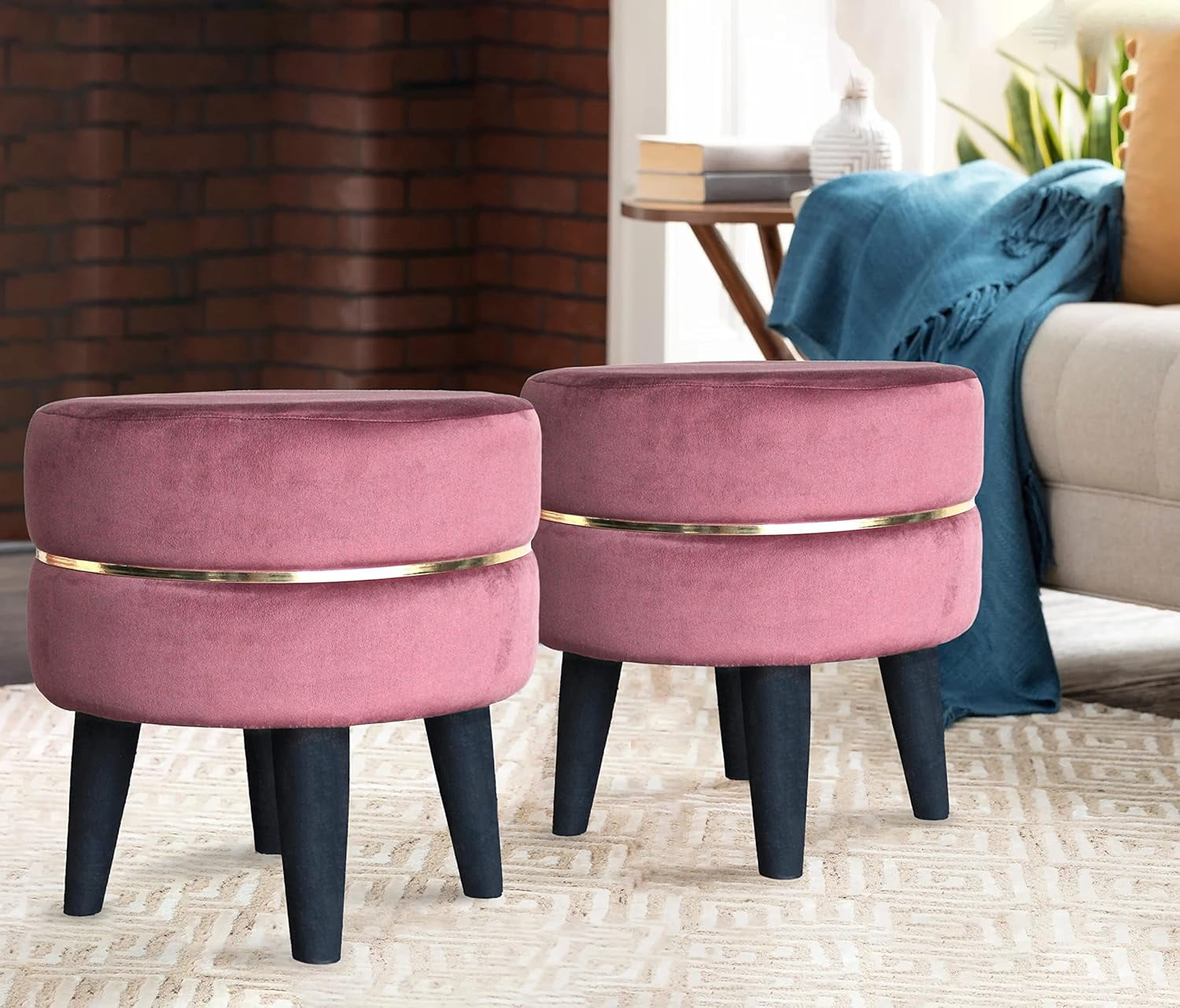 HOMEBUK Living Room Ottomans Pouffes Pouff for Sitting Stool for Side ...