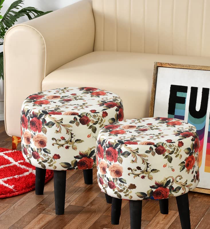 HOMEBUK Ottoman for Living Room Set of 2 Printed Stool Pouffes Pouf for ...