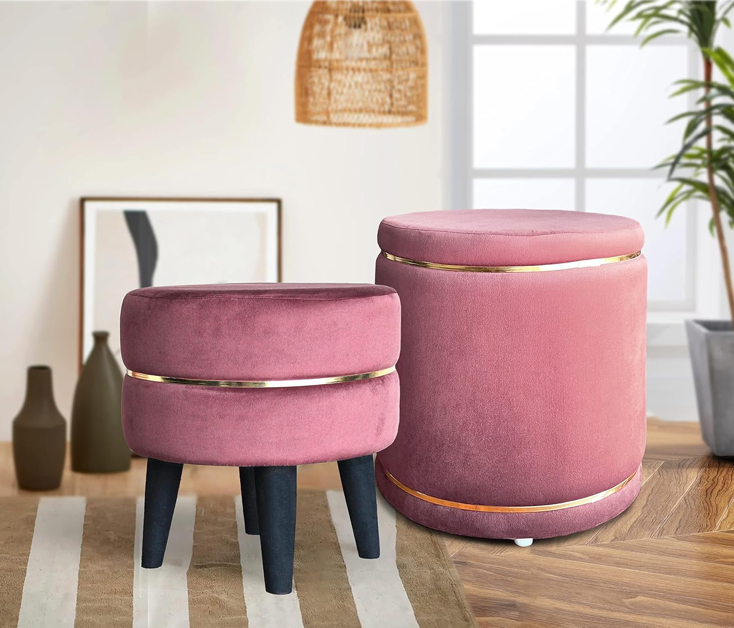HOMEBUK Stool for Living Room Ottoman Set of 2 Combo Upholder Foam ...