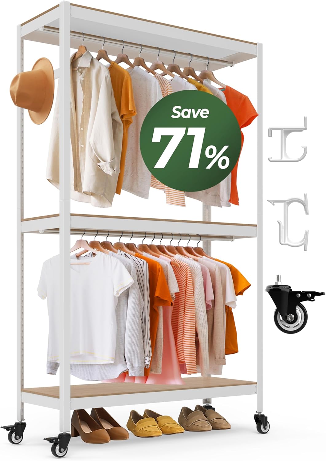 HOMEDANT Heavy Duty Boltless Rolling Garment Rack with Wheels Shelf ...