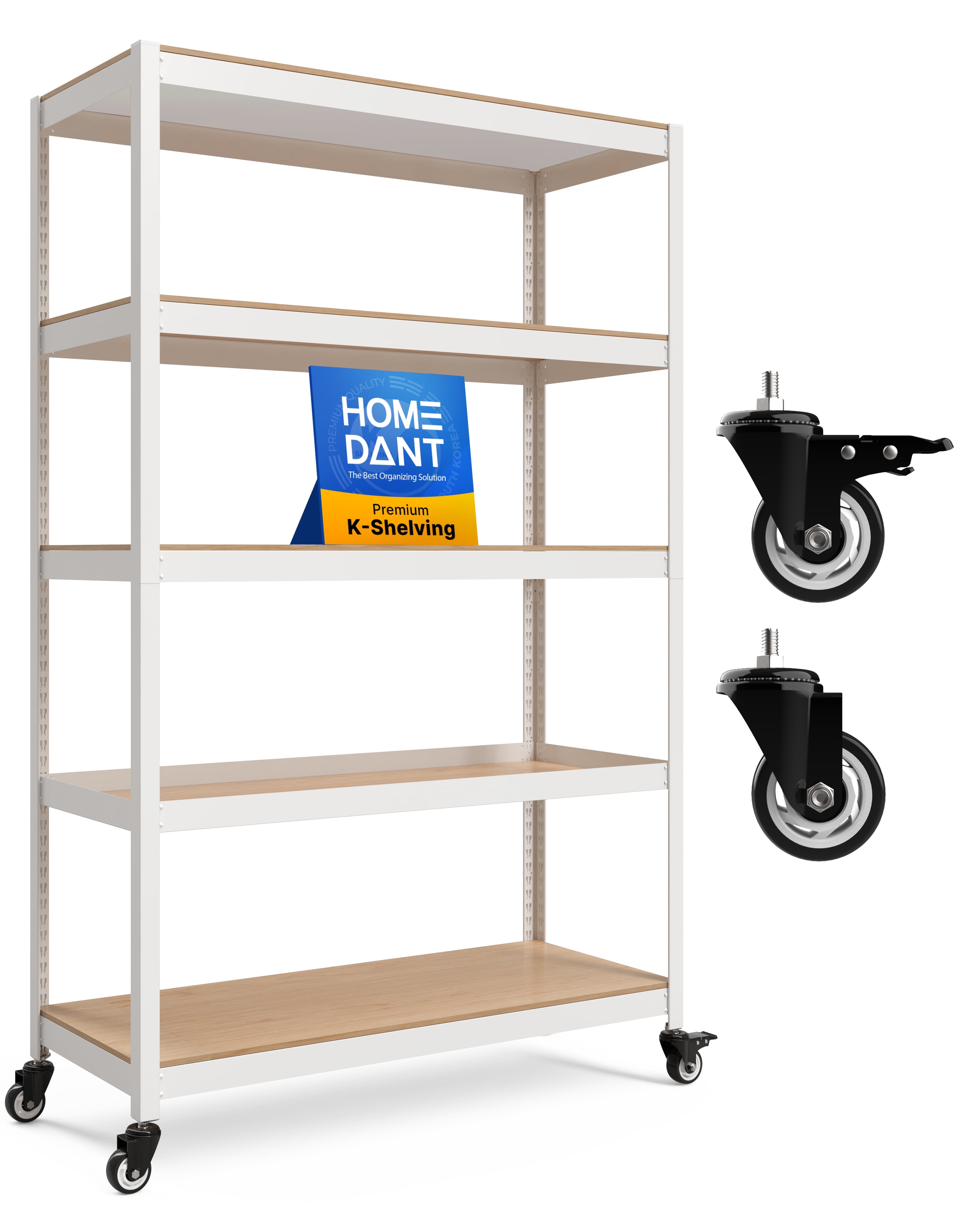 HOMEDANT House White 5-Tier Metal Boltless Rolling Cart Shelf Rack ...