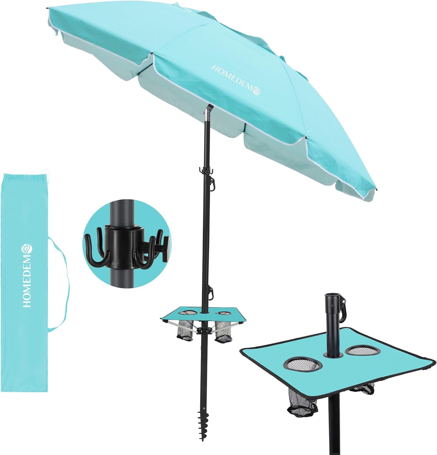 HOMEDEMO 7ft Beach Umbrellas For Sand Heavy Duty Wind, Portable Beach ...
