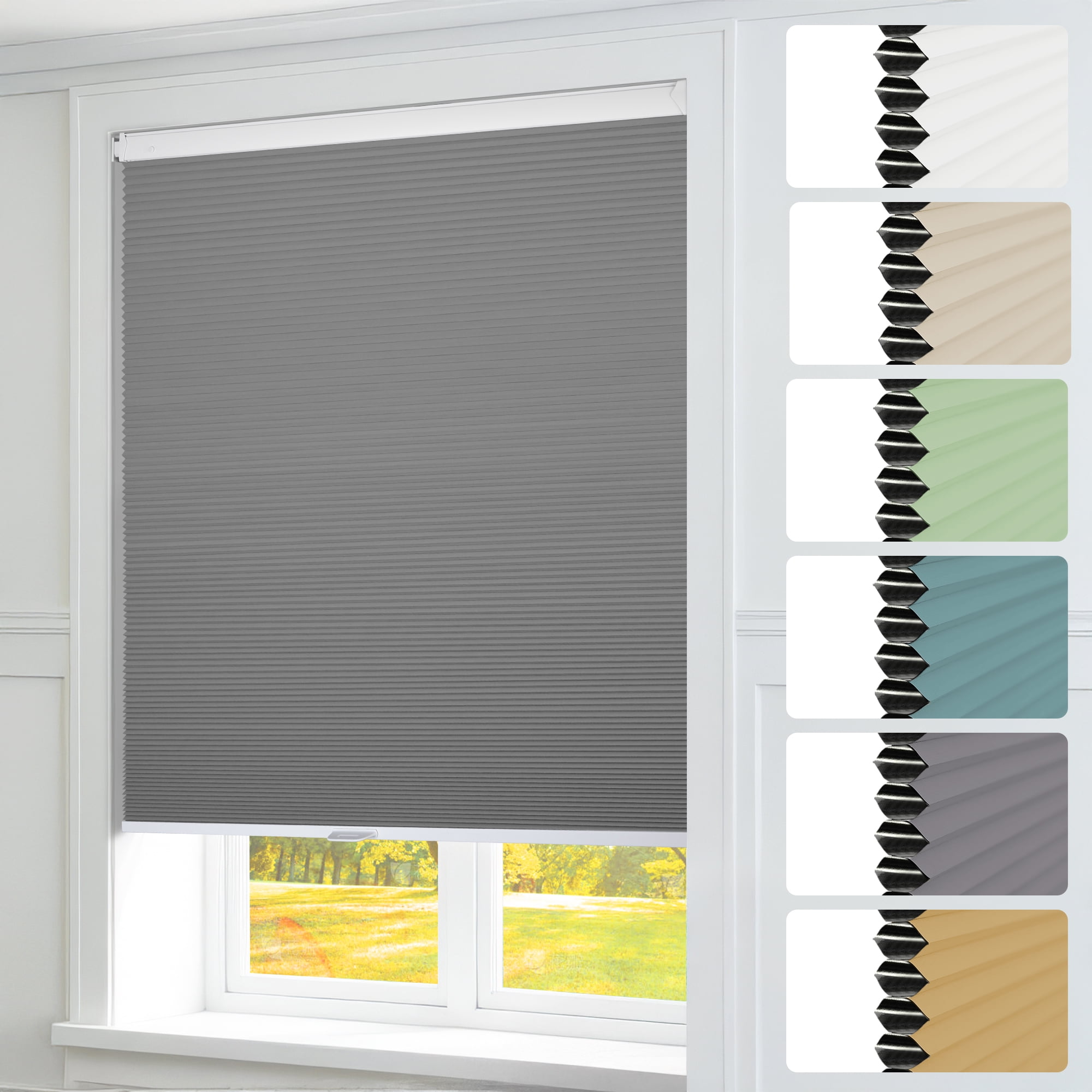 HOMEDEMONo Drill No Tools Blackout Cellular Shades Cordless, Honeycomb ...