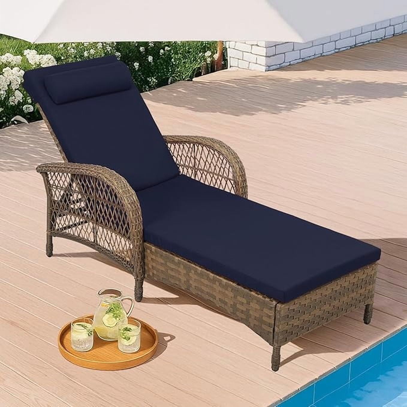 HOMEDIARY Outdoor Wicker Chaise Lounge Chair, All Weather Rattan Patio ...
