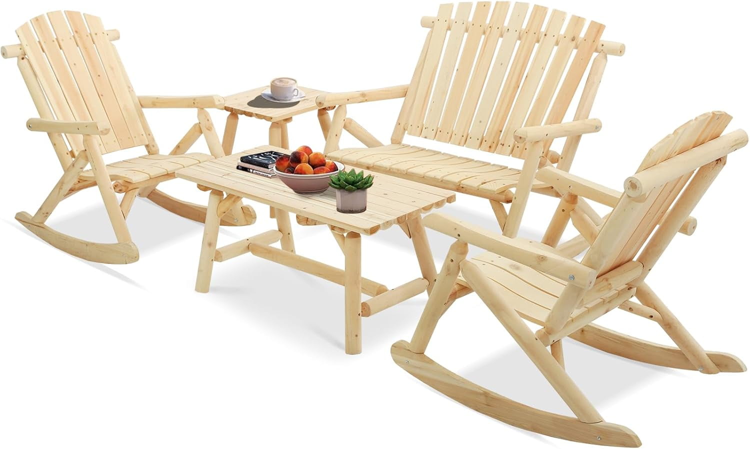 HOMEDIARY 5-Piece Outdoor Wooden Rocking Conversation Set, Adirondack ...