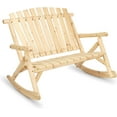 HOMEDIARY Outdoor Wood Rocking Bench, 2-Person Rustic Adirondack Log ...