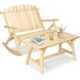 HOMEDIARY Outdoor Wood Rocking Bench Set, Patio Bistro Set-2 Person ...