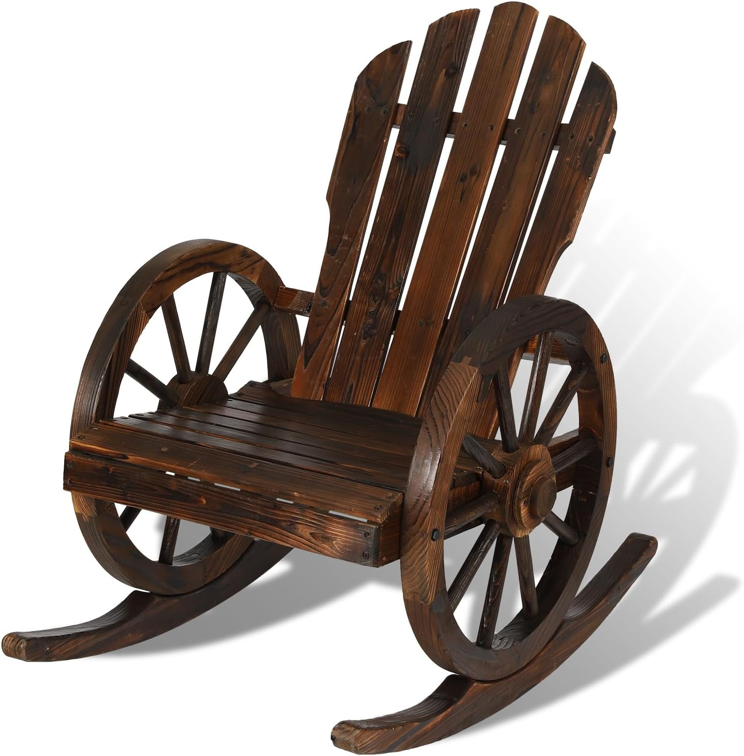 HOMEDIARY Outdoor Wood Wagon Rocking Chair, Adirondack Rocker w/Slatted ...