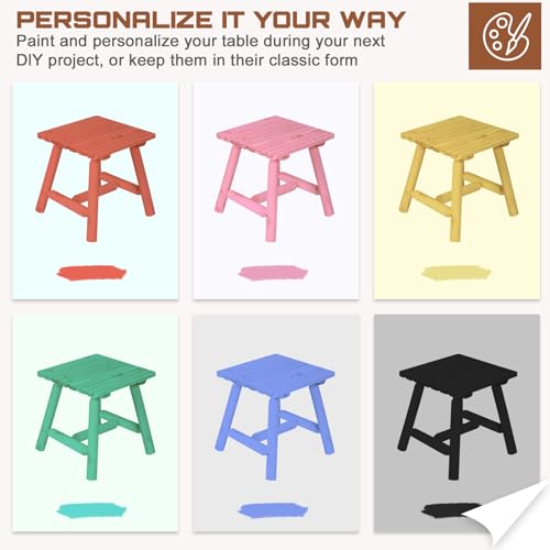 HOMEDIARY Wooden Adirondack Log Side Table, Cedar Wood Outdoor Square ...