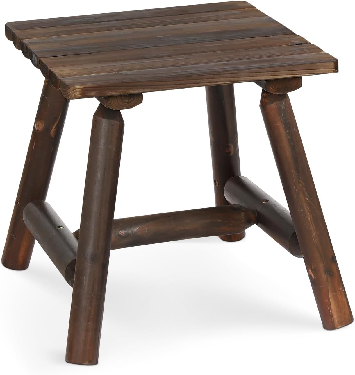 HOMEDIARY Wooden Adirondack Log Side Table, Cedar Wood Outdoor Square ...