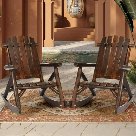HOMEDIARY Wooden Adirondack Rocking Chair, Patio Log Rocker Outdoor ...