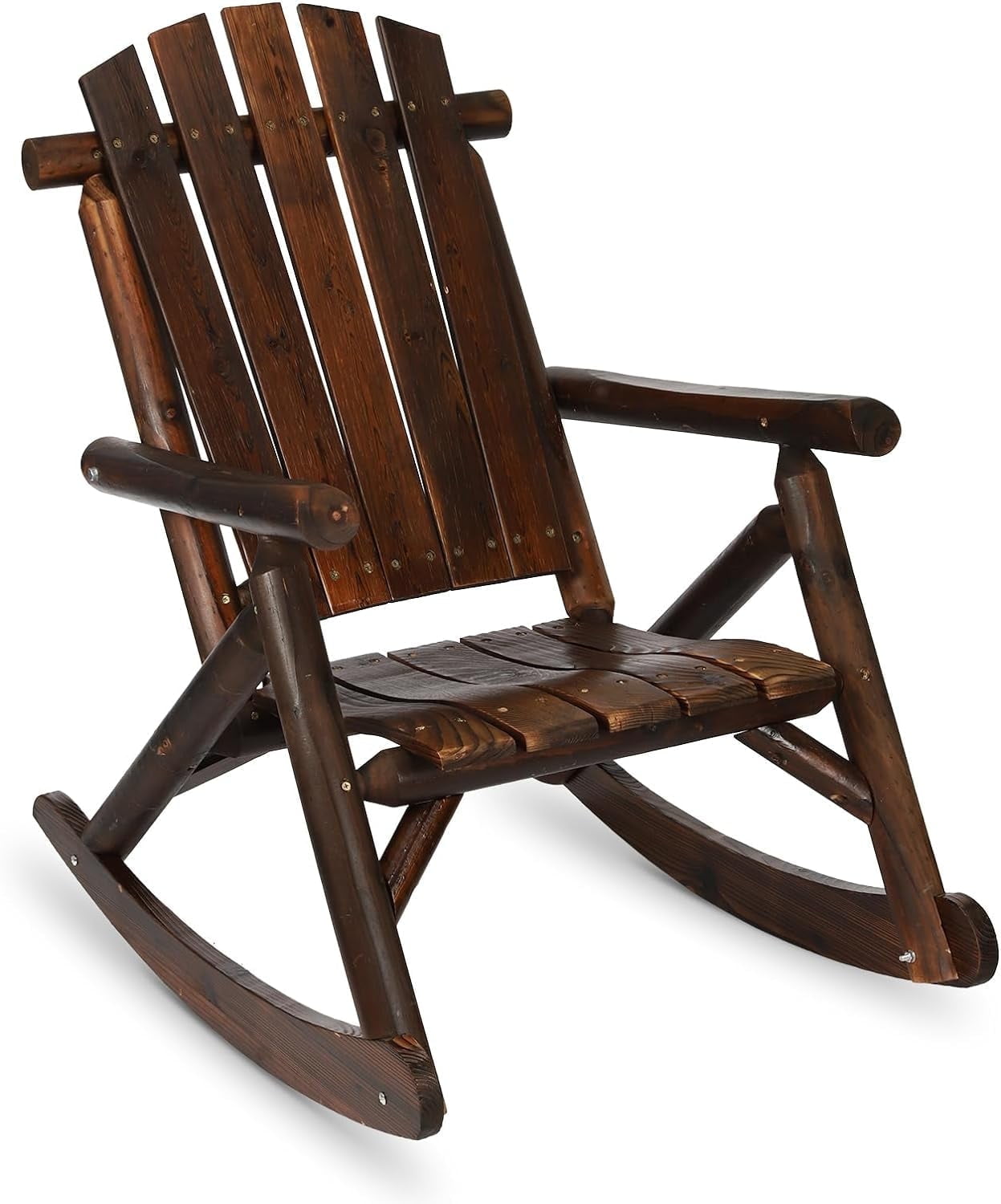 HOMEDIARY Wooden Adirondack Rocking Chair, Patio Log Rocker Outdoor ...