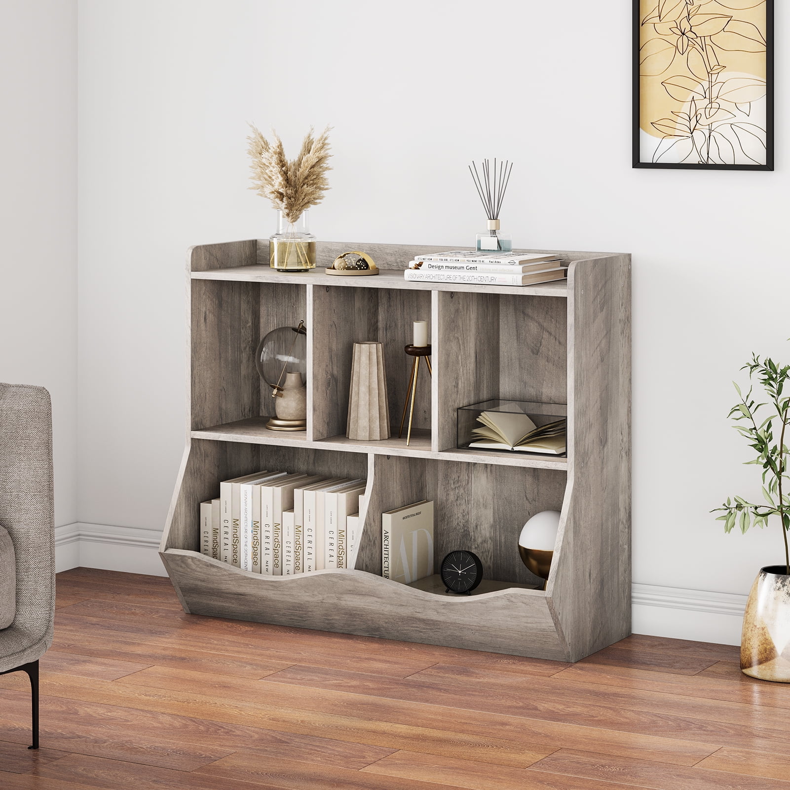 HOMEFAN Kids Bookshelf and Bookcase Toy Storage Multi Shelf with Cubby ...