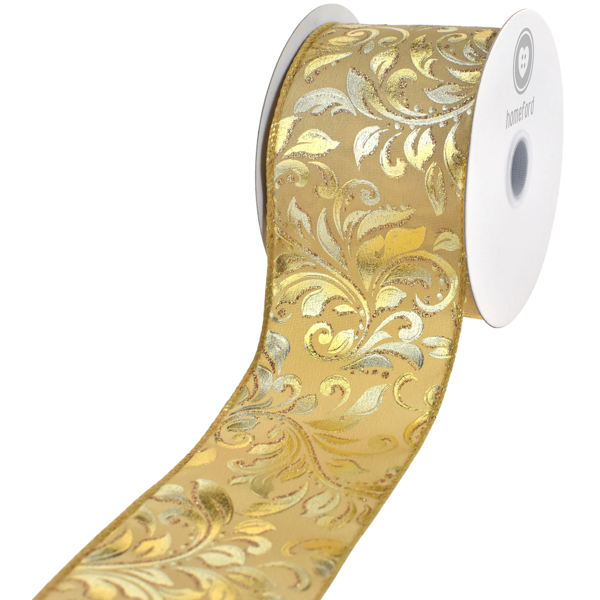 HOMEFORD Christmas Embossed Elegant Swirls Satin Wired Ribbon, 2-1/2 ...