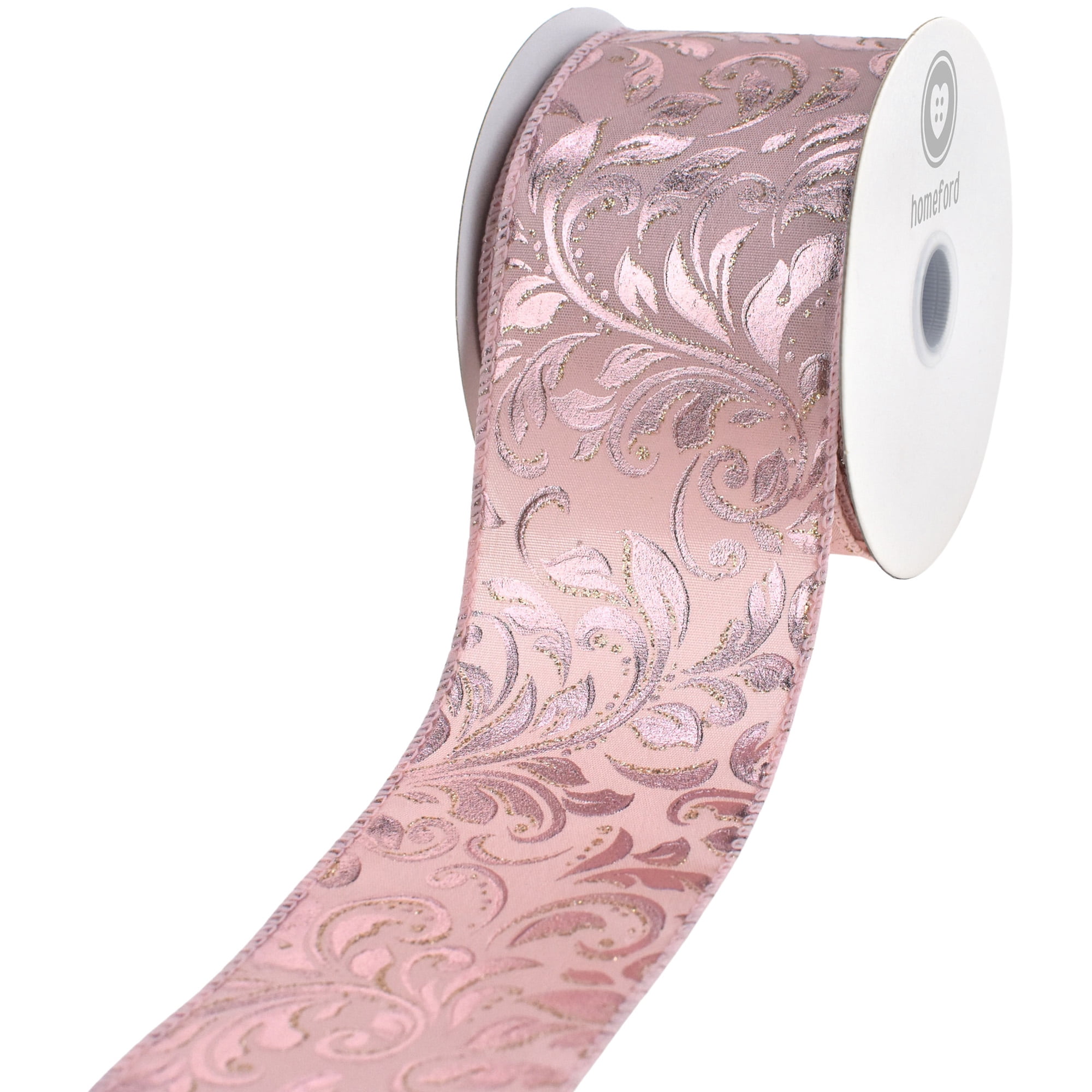 HOMEFORD Christmas Embossed Elegant Swirls Satin Wired Ribbon, 2-1/2 ...